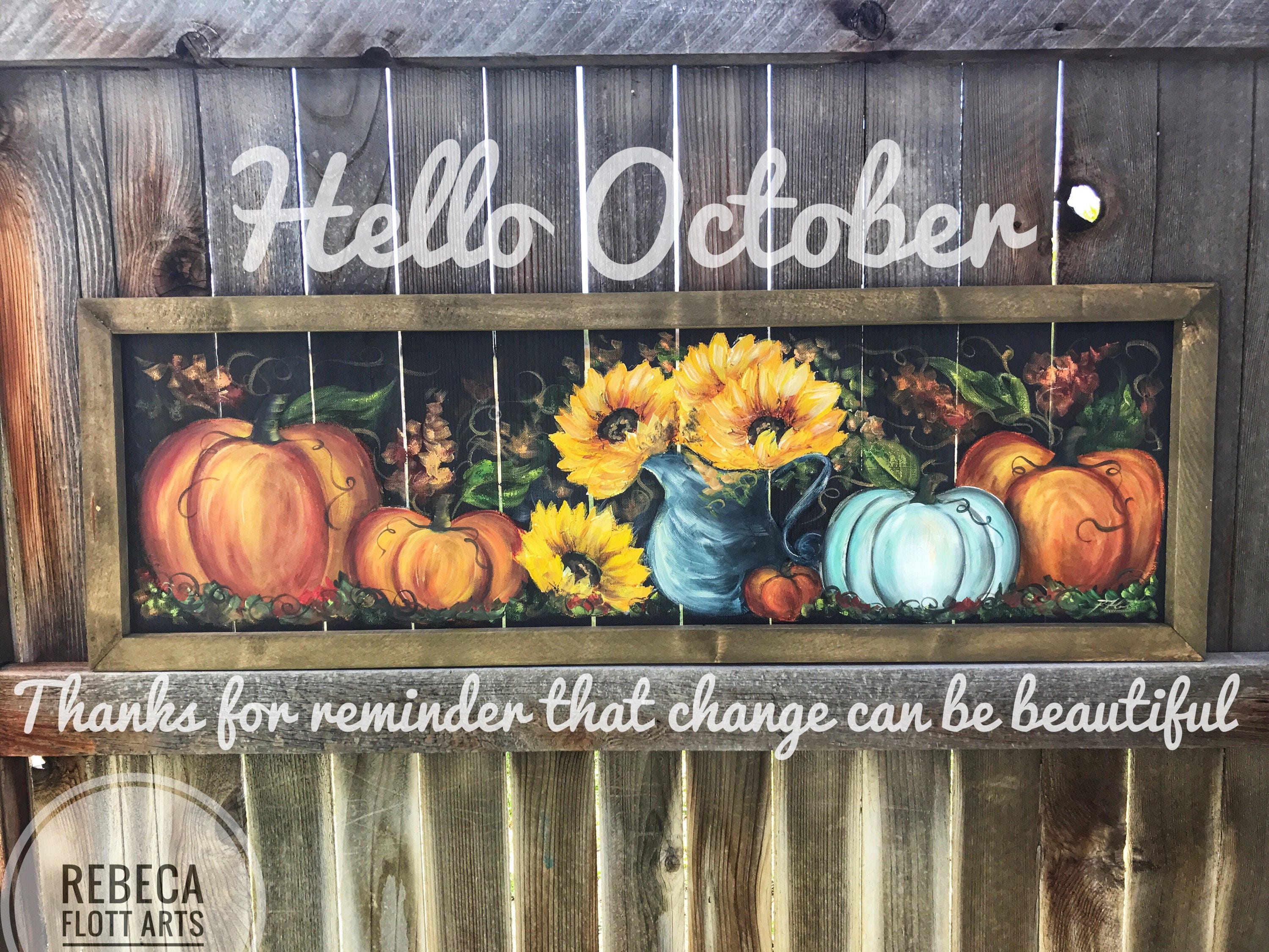 Hello October , Fall Farm House Style Pumpkin With Sunflowers - Etsy Canada