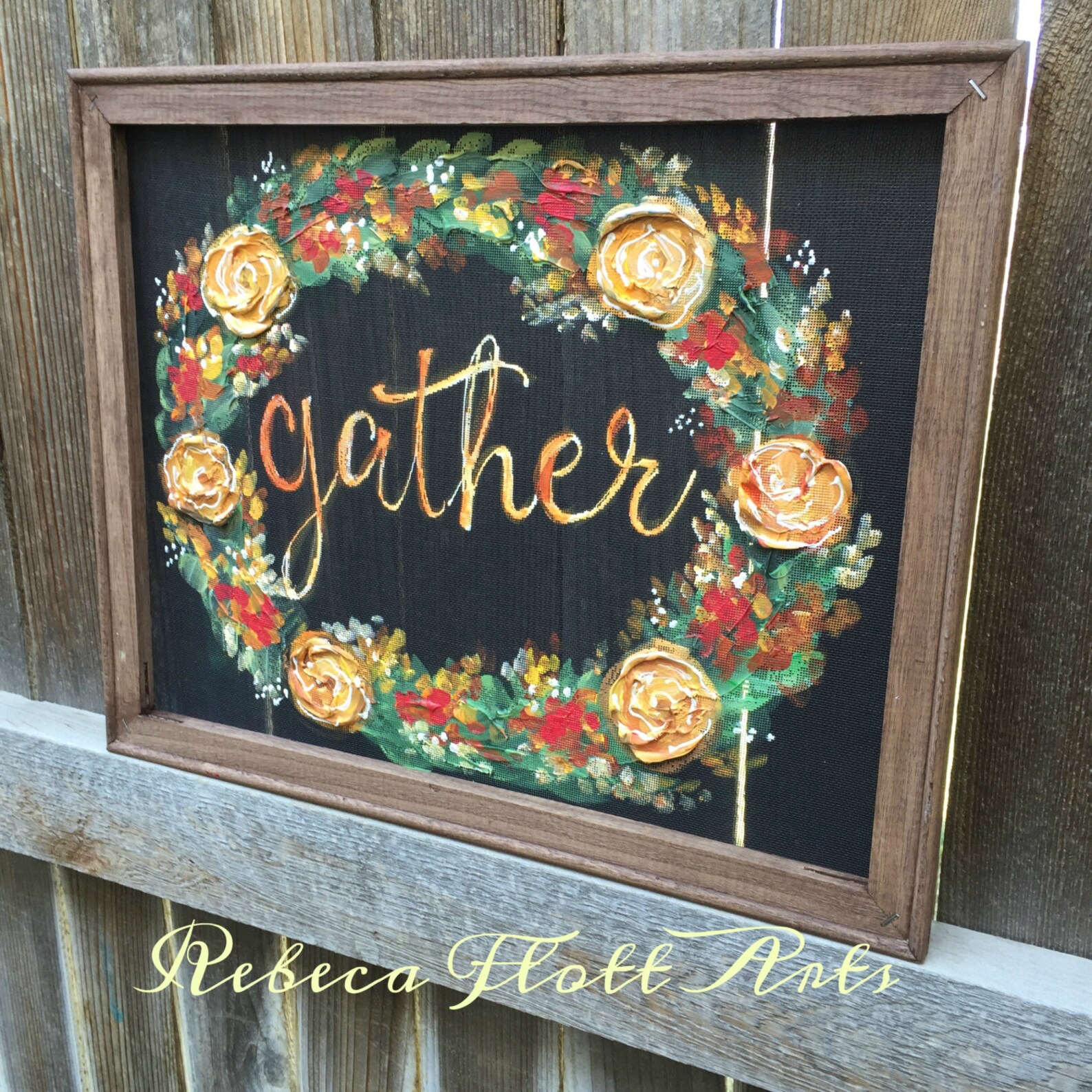 Gather Sign Wreath Hand Painted on Windowscreenoriginal Art - Etsy