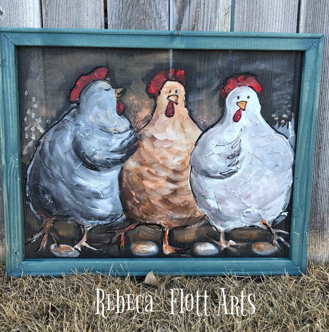 Chickens Dancing , Fresh Farm Eggs Hand Painted on Wondow Screen - Etsy