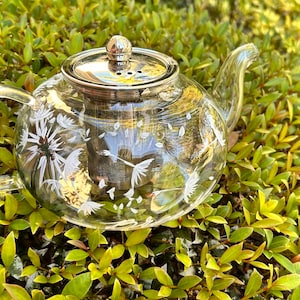 Hand Painted Dandelion on Glass Tea Pot, Stove Safe,rebeca Flott Arts ...