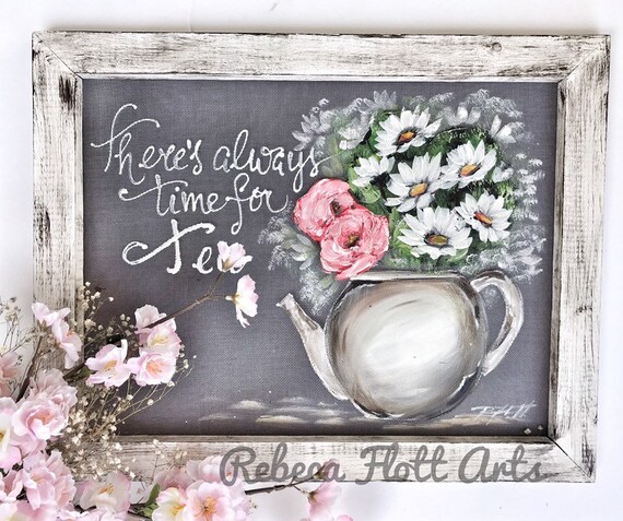 Tea time with friends rustic farmhouse art | Etsy