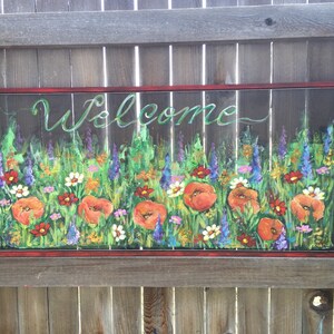 Welcome Wild Flowers Sign,flowers on Old Window Screen ,hand Painting ...
