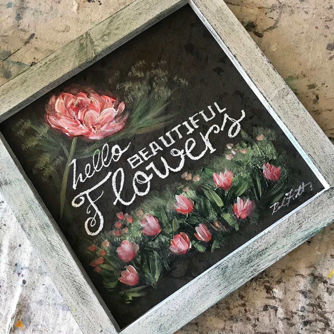 Painted Flowers Art Work Hello Beautiful Flowers Wall Art | Etsy