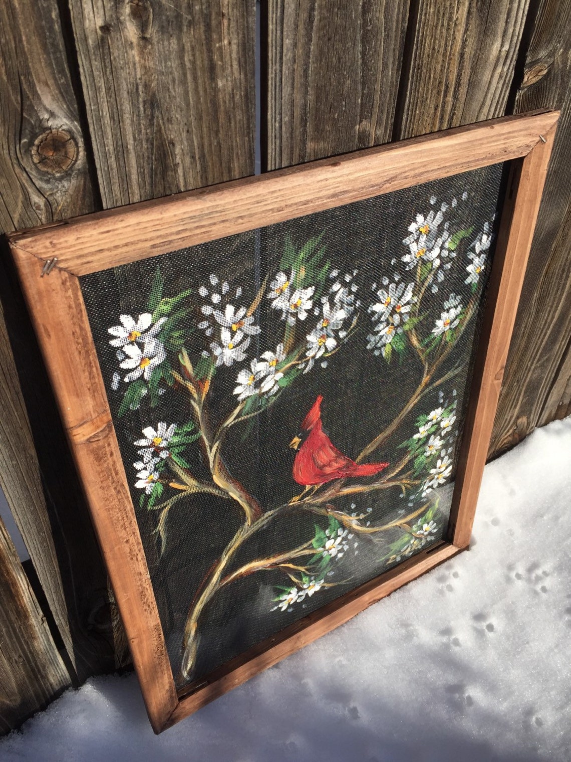 Cardinalhan Painted Cardinalwindow Screen Outdoor Cardinal - Etsy