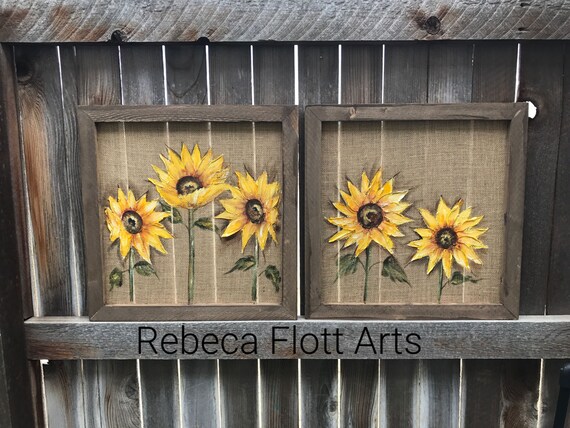 Sunflowers on Burlap Set of Two Rustic Wall Art Farmhouse - Etsy