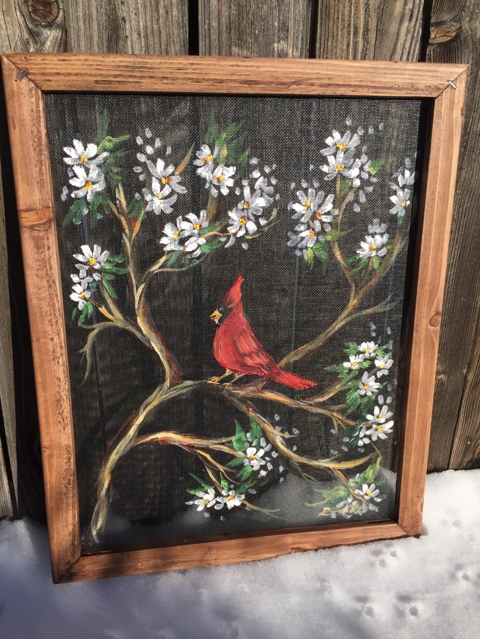 Cardinalhan Painted Cardinalwindow Screen Outdoor Cardinal - Etsy