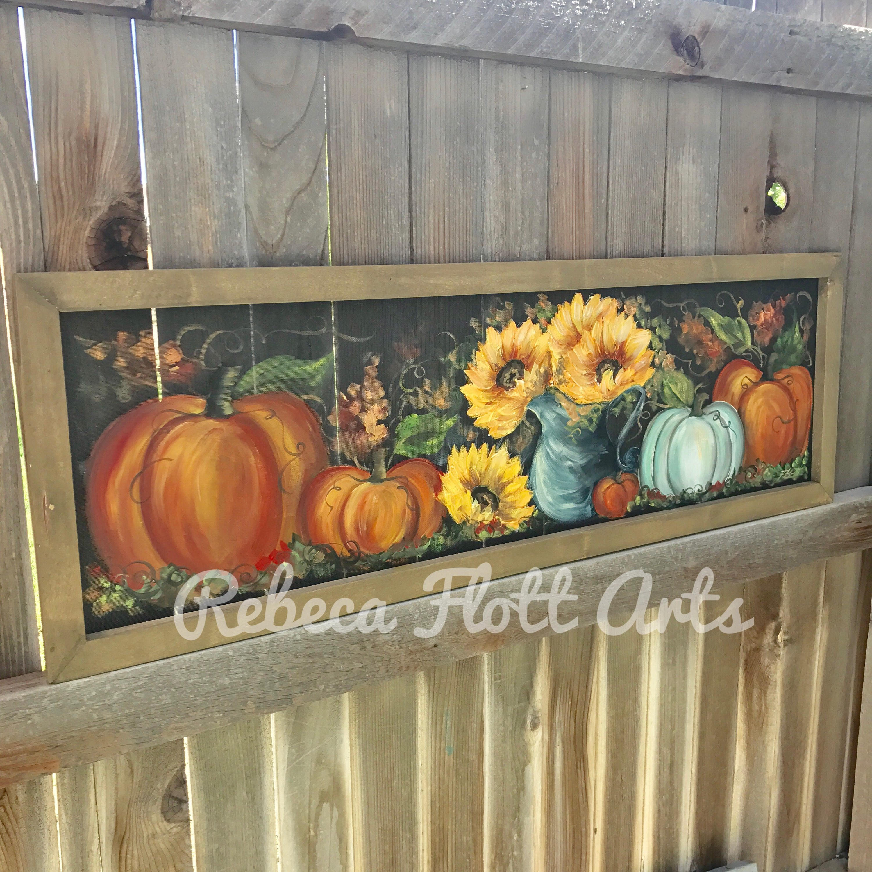 Hello October fall farm house style pumpkin with sunflowers | Etsy