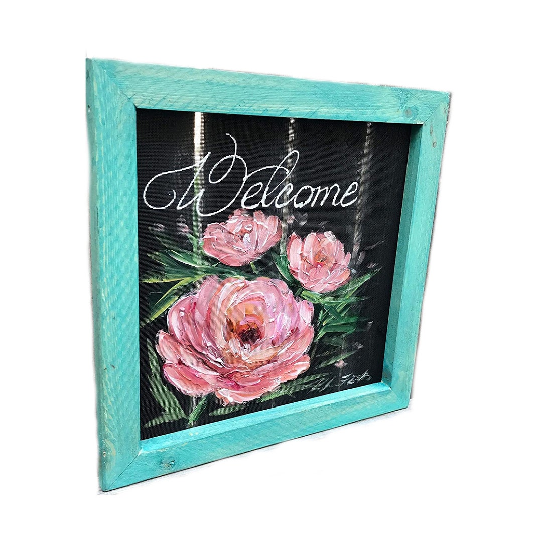 Pink Peonies Welcome Sign: Hand-painted Floral Art on Reclaimed Wood - Etsy