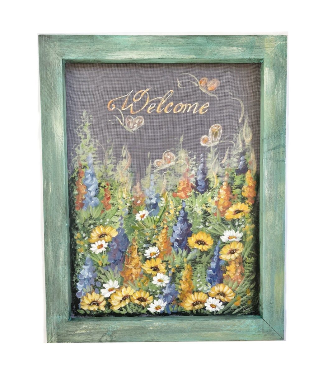 Welcome Wild Flowershand Painted Window Screen | Etsy
