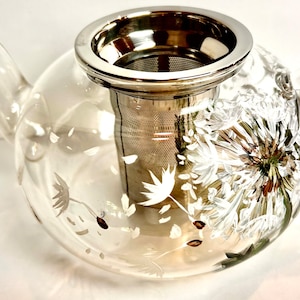 Hand Painted Dandelion on Glass Tea Pot, Stove Safe,rebeca Flott Arts ...