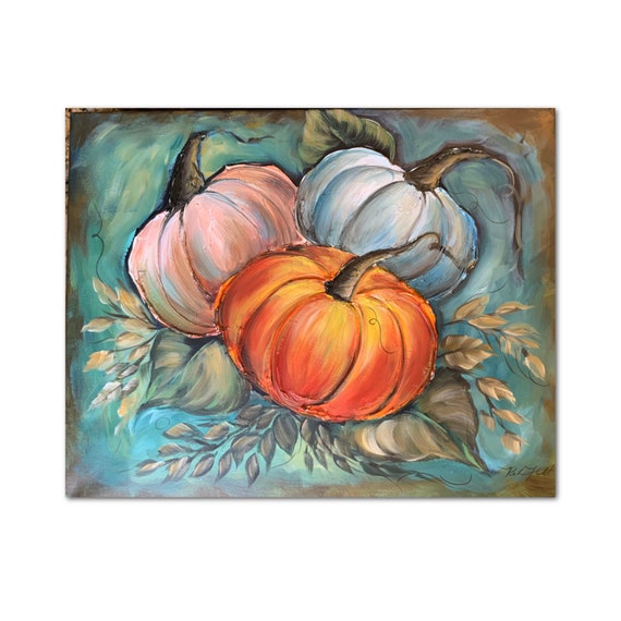 Pumpkin Fall Art Original Art Texture Art Fall Decor | Etsy
