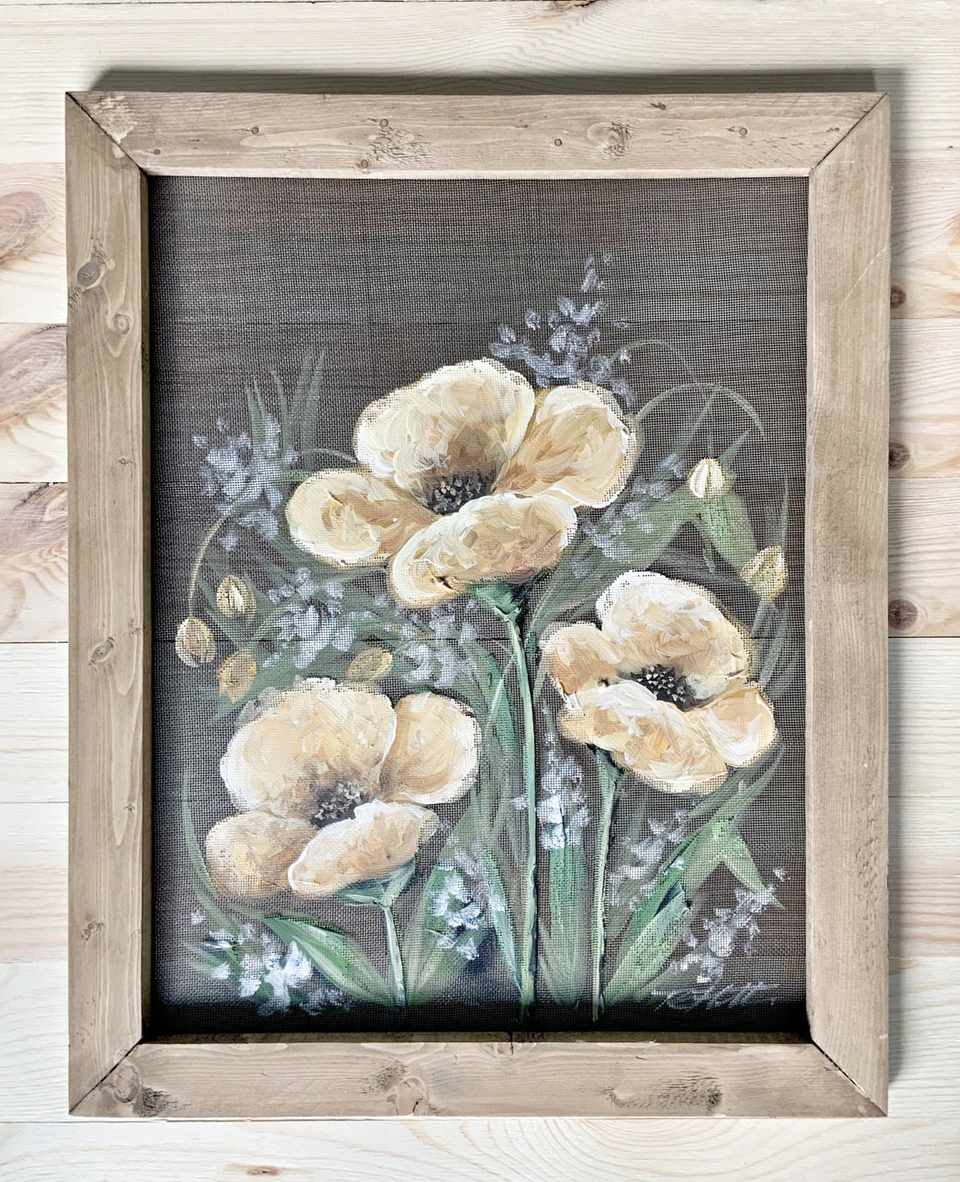 Yellow Poppies,hand Painted Poppies,window Screen Art,wall Art, Indoor ...