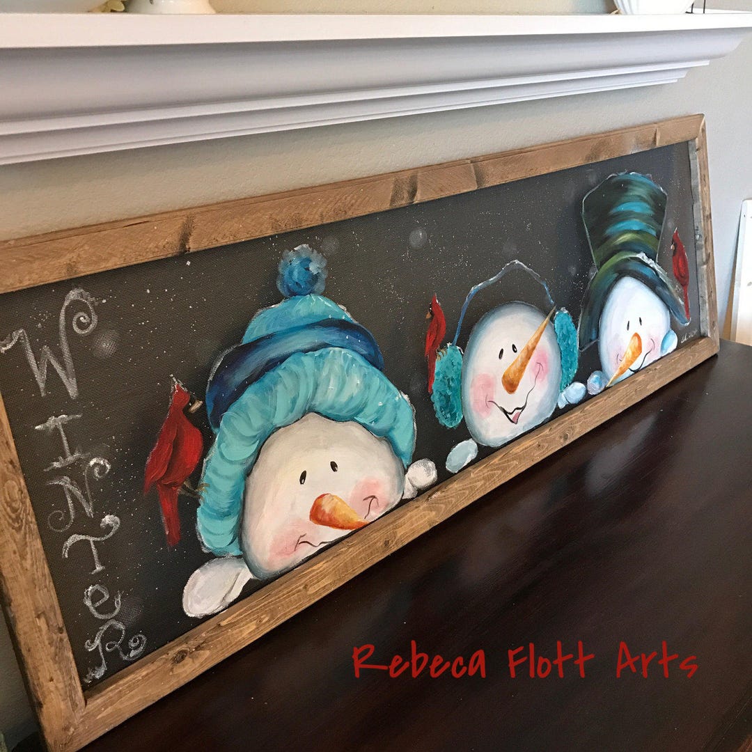 Hand Painted Snowmen Window Screen Art: Winter Cardinal Decor - Etsy
