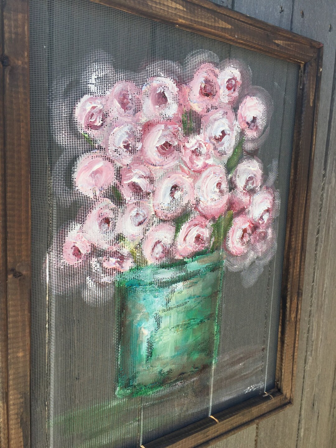 Shabby Chic Window Screen Art,flowers on Window Screen ,indoor and ...