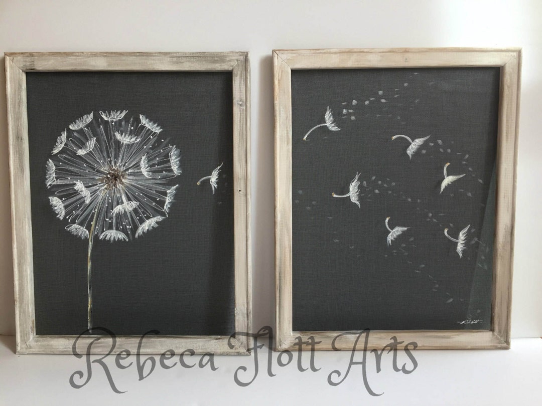 Antique White Frame,dandelion Set of Two,farmhouse Style, Rustic Decor ...