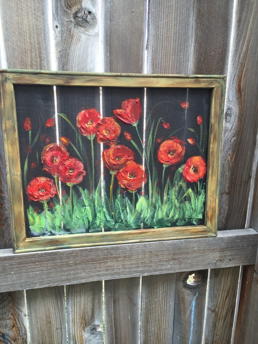 Red Poppies Gardens,window Screen Hand Painting - Etsy