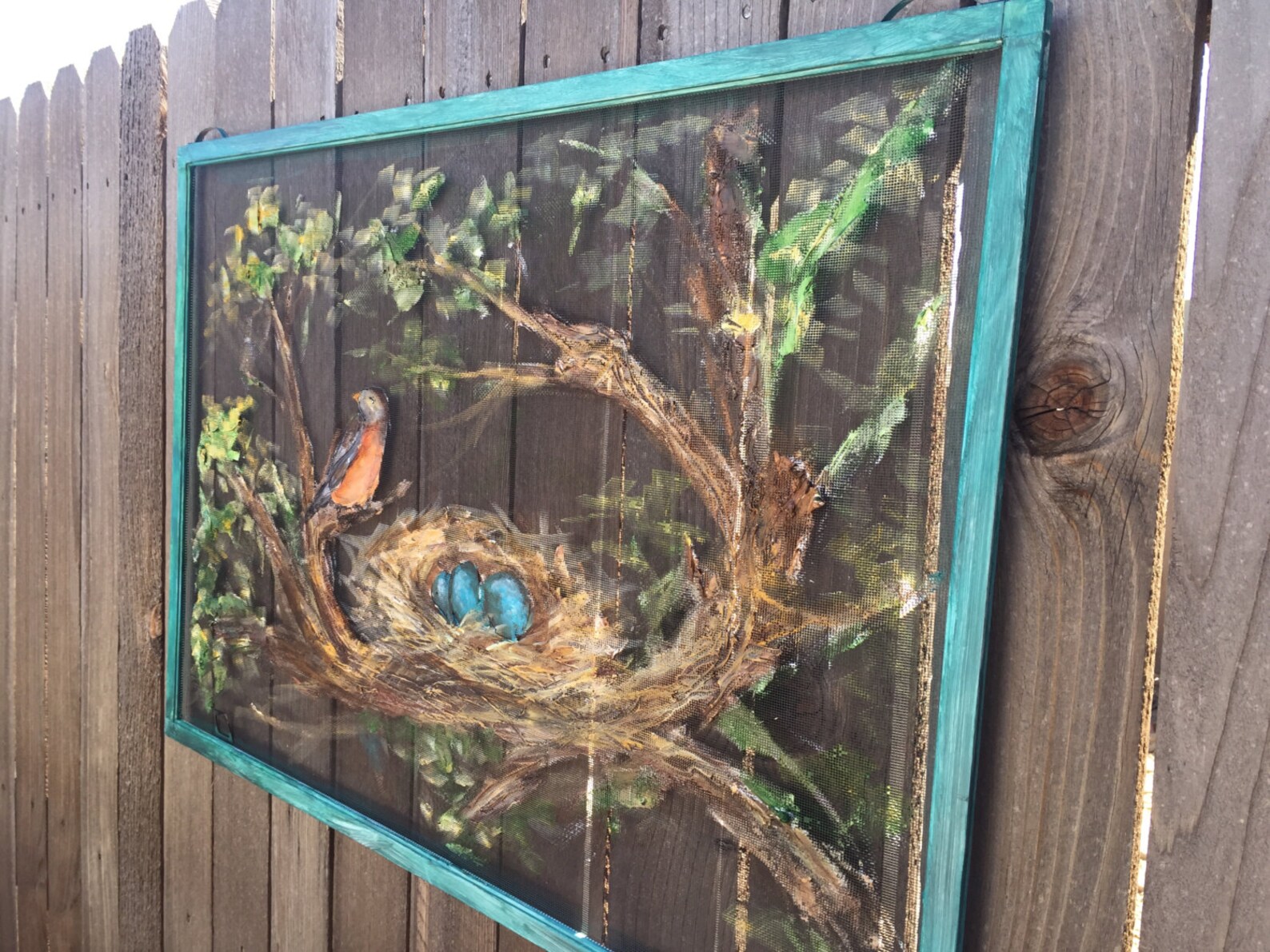 Old Recycle Window Screen Robin and Nest Paintings Spring | Etsy