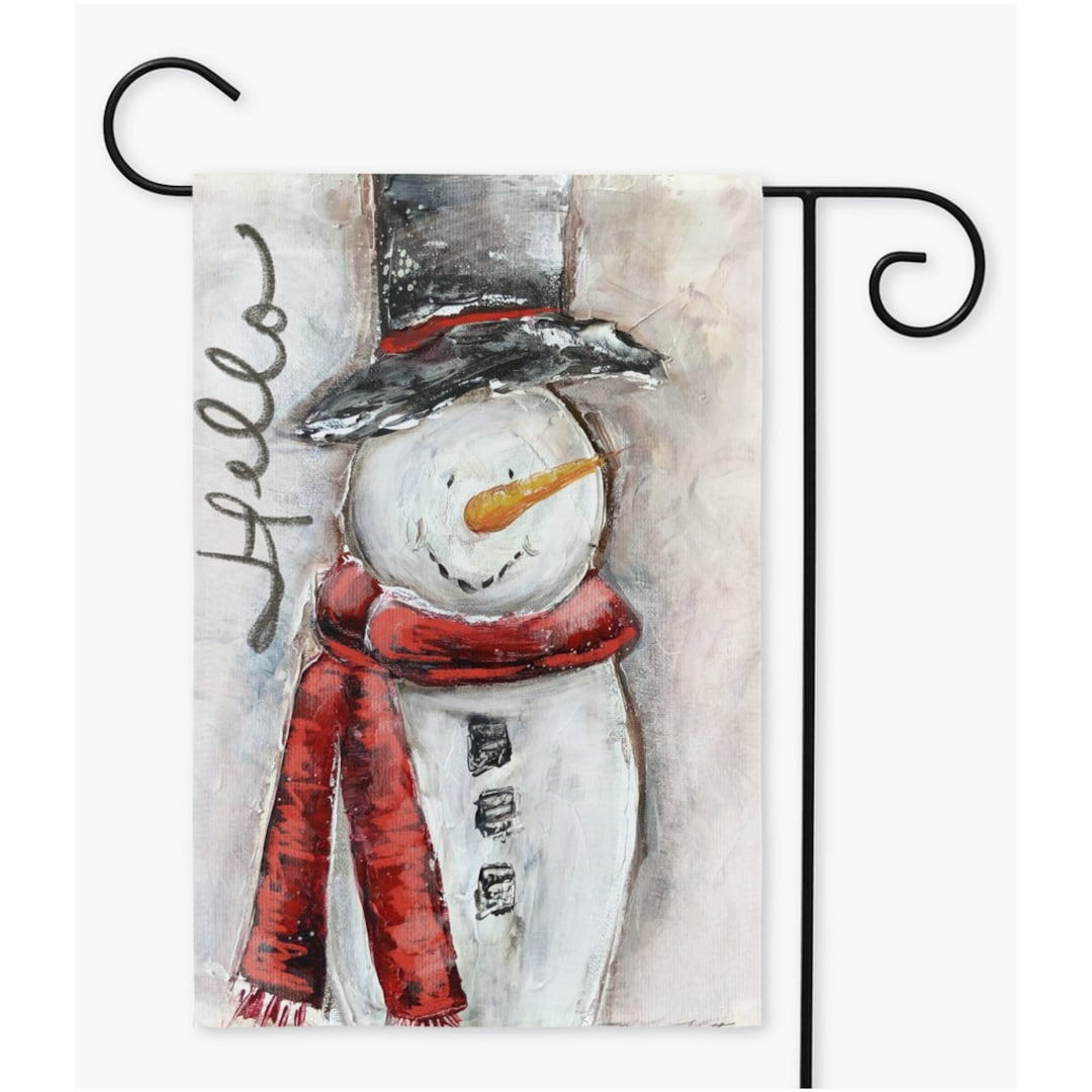 Snowman Garden Flags, Winter Garden Flags, Hello Friends Garden Flag,by ...