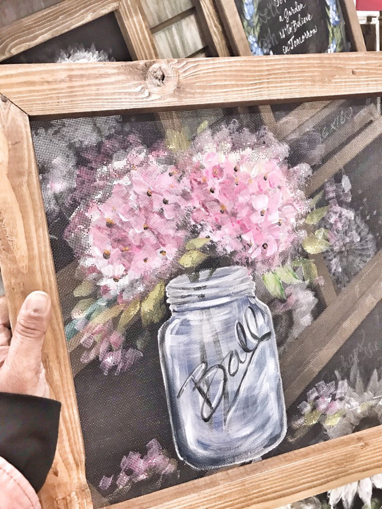 Pink Hydrangeas Pallet Knife Artist Rebeca Flott Arts Mason - Etsy