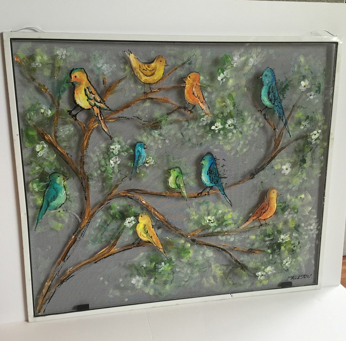 Birdsbirds on Window Screen Colorful Birdswindowwindow | Etsy