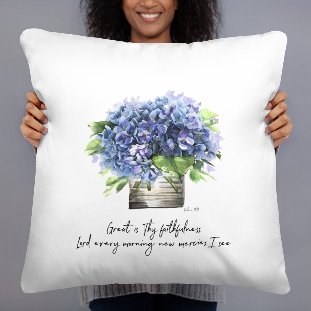 Hydrangeas Pillow by Rebeca Flott Arts - Etsy