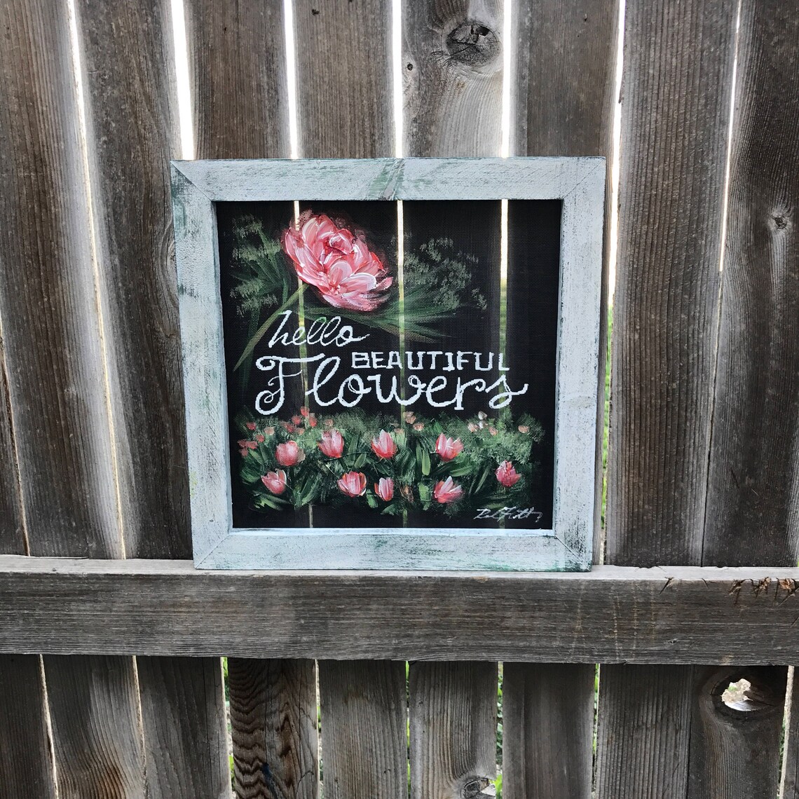 Painted Flowers Art Work Hello Beautiful Flowers Wall Art | Etsy