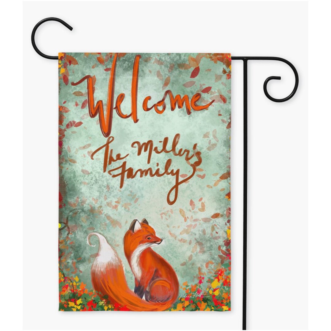 Custom Fall Fox Family Flag - Personalize,fall Garden Flag, Fall Garden ...