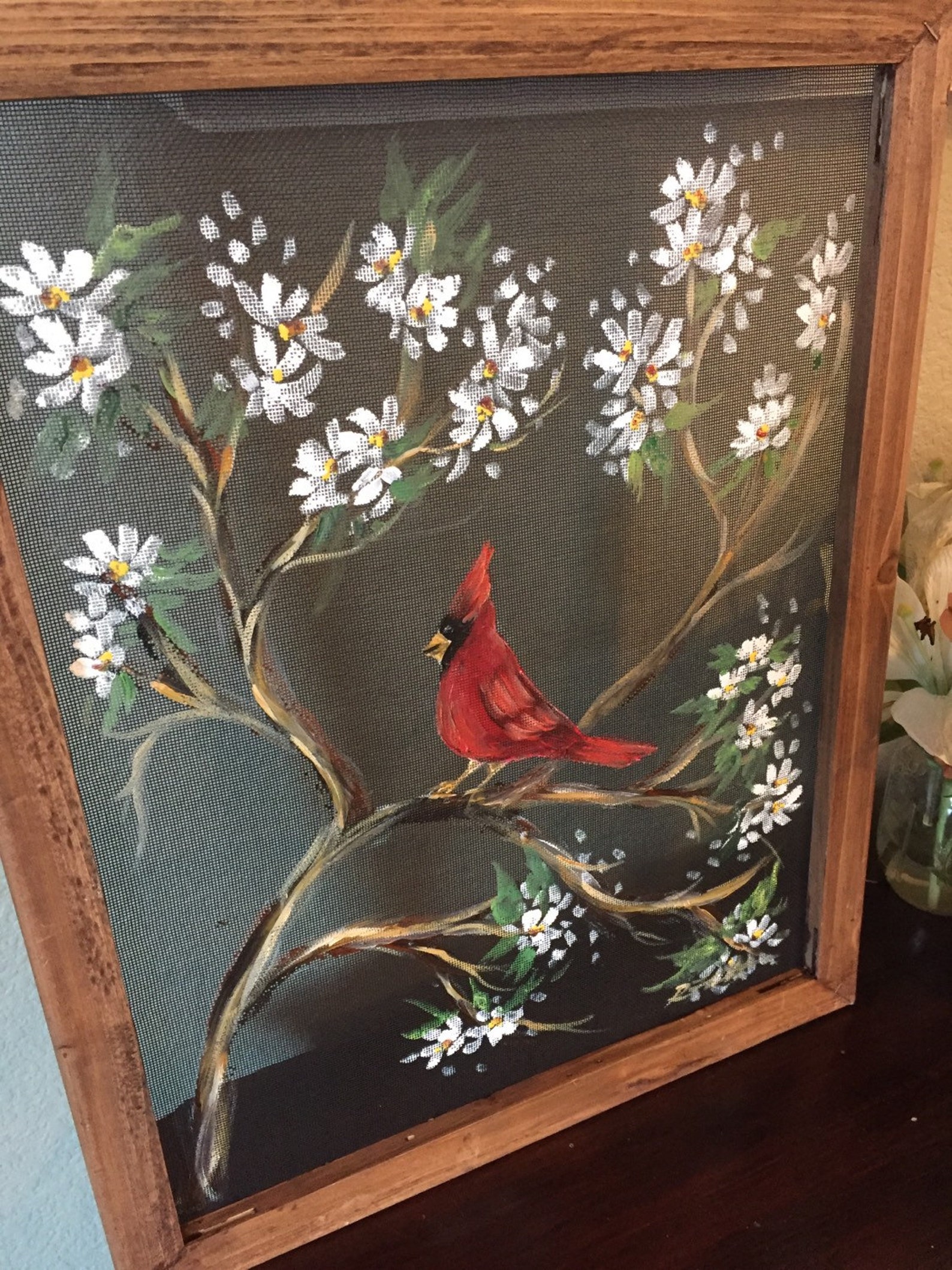 Cardinalhan Painted Cardinalwindow Screen Outdoor Cardinal - Etsy