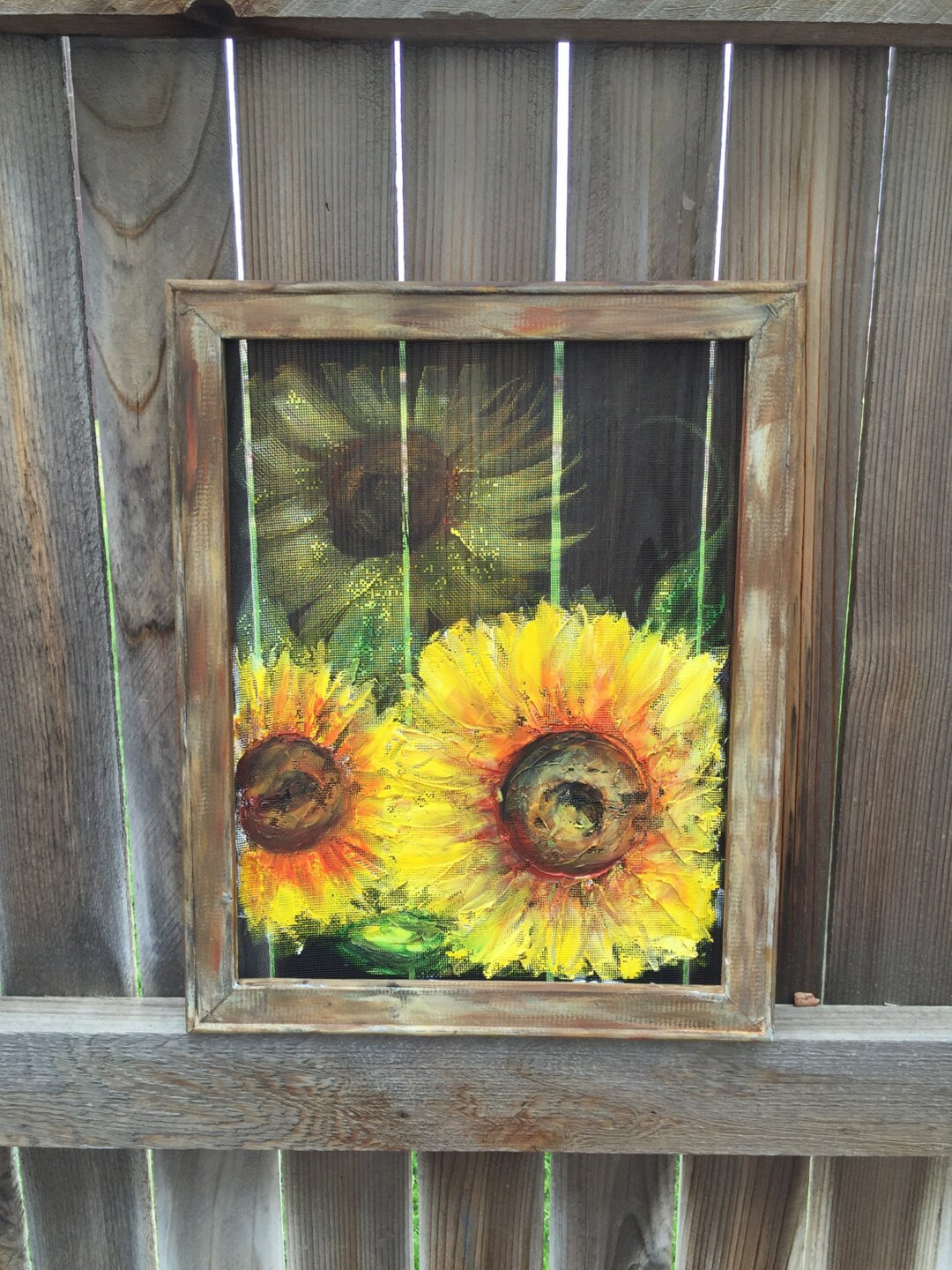 Sunflower,sunflower on Window Screen, Hand Painting on Screen, Original ...