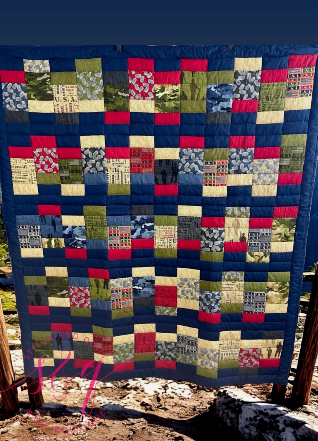 Hand Quilted Patchwork Quilt Military Theme, Hand Quilted Patchwork ...
