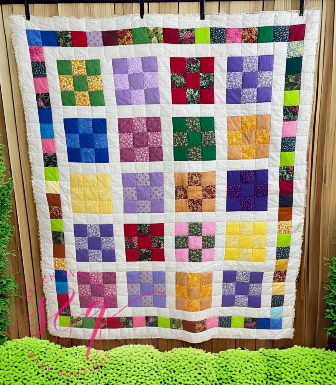 Hand Quilted Patchwork Quilt 9 Patch Pattern, Hand Quilted Patchwork ...