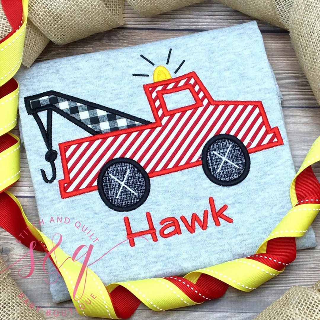 Boys Tow Truck Shirt, Red Tow Truck Outfit for Kids, Construction Theme ...