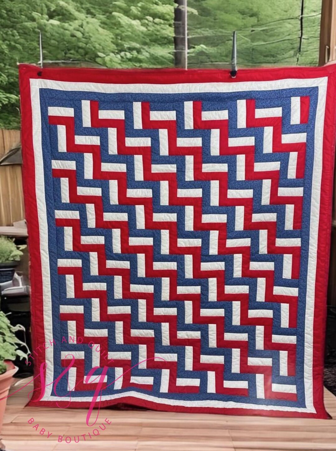 Hand Quilted Patchwork Throw Quilt - Patriotic Split Rail Design ...