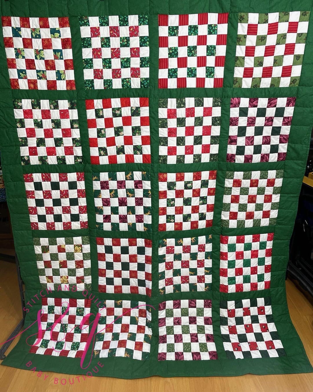 Hand Quilted Patchwork Throw Quilt Christmas Patchwork Design Colorful ...