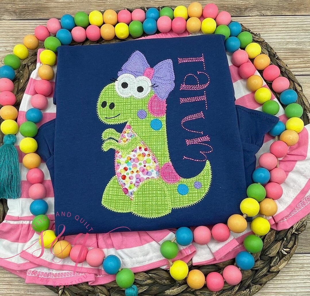 Girls Dinosaur Shirt With Name, Pink and Green Trex Outfit, Toddler ...