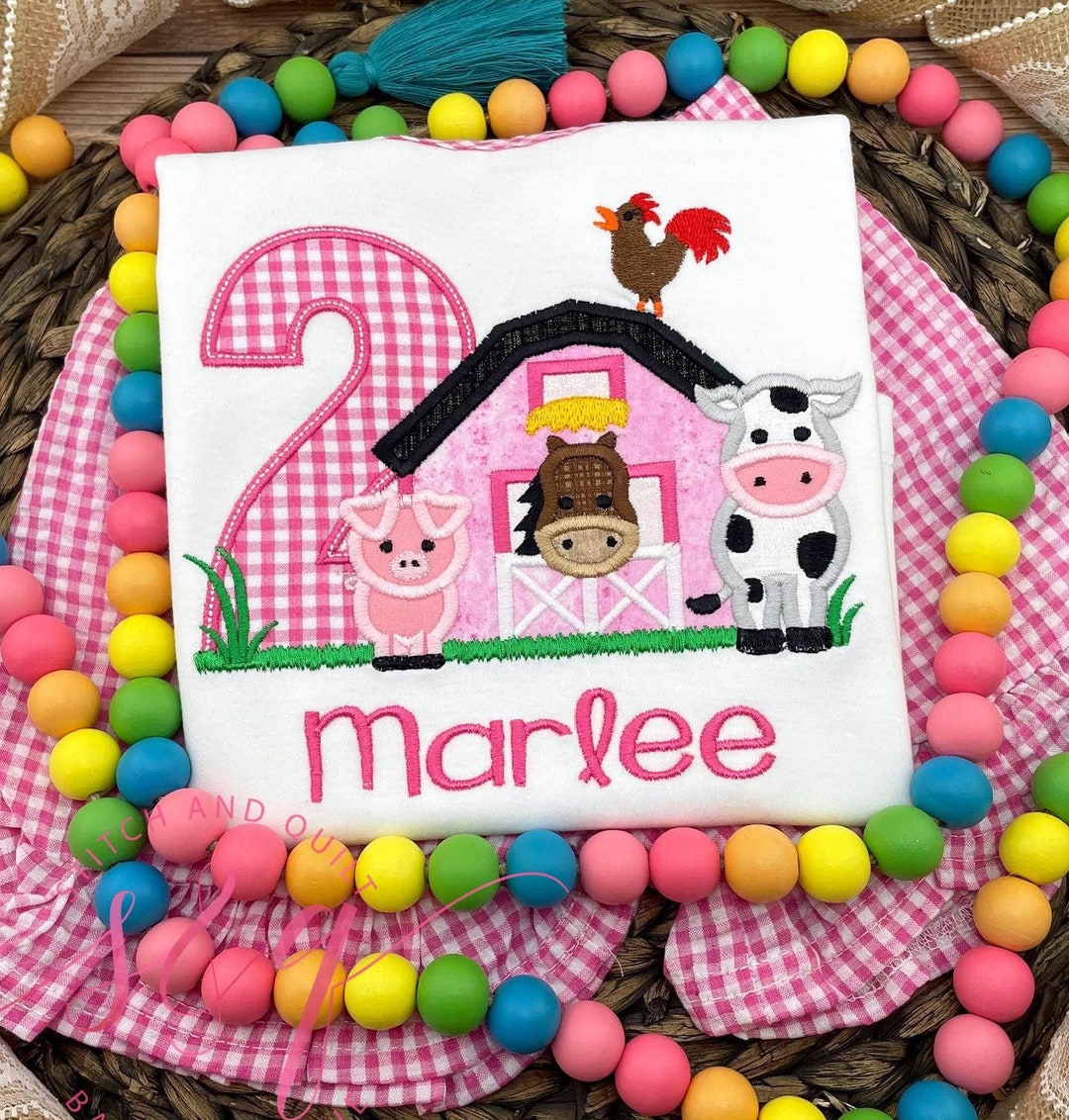 Barnyard Birthday Farm Shirt With Farm Animals Girl Farm Birthday Shirt ...