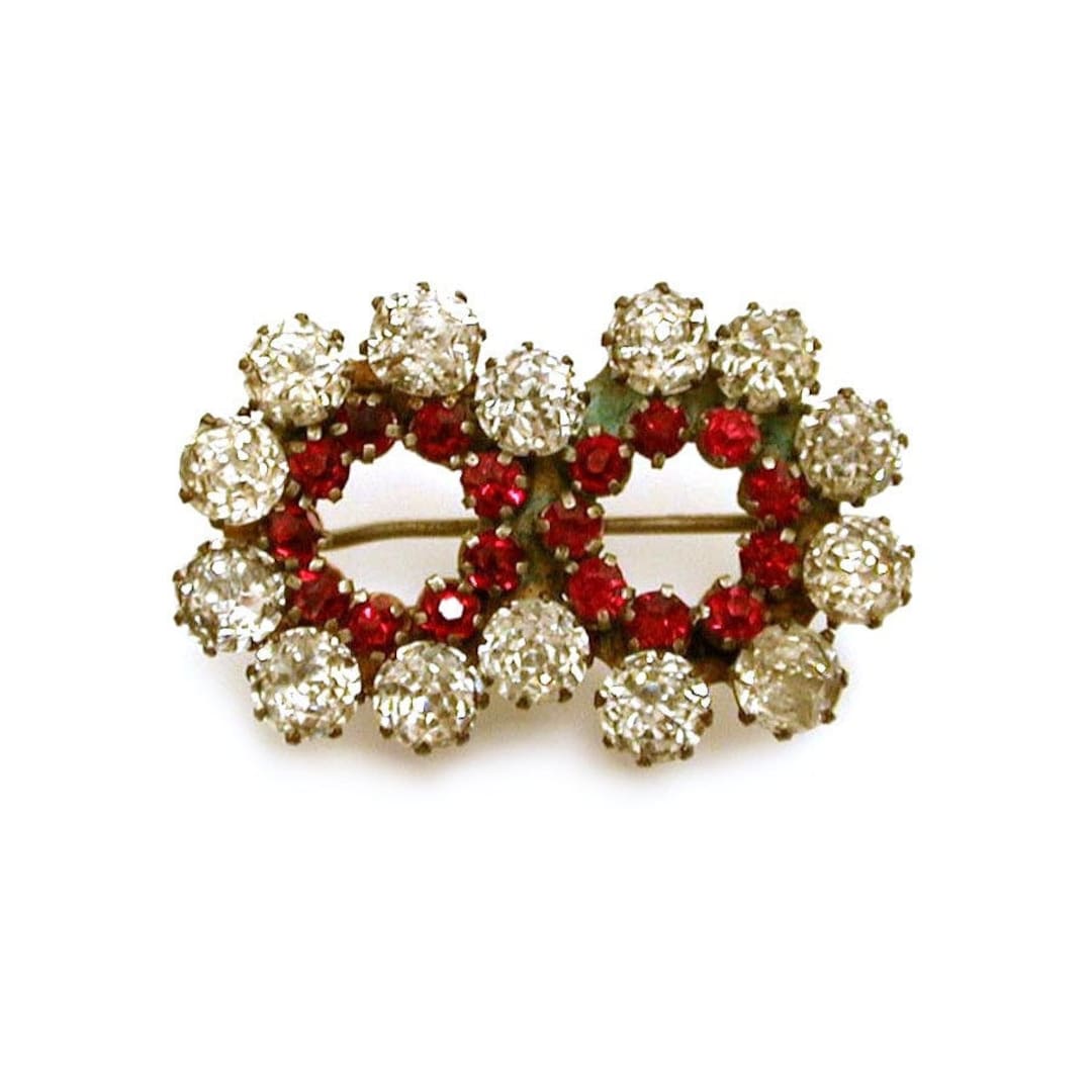 Antique Paste Brooch Conjoined Circles With Red & Clear Crystal Paste ...