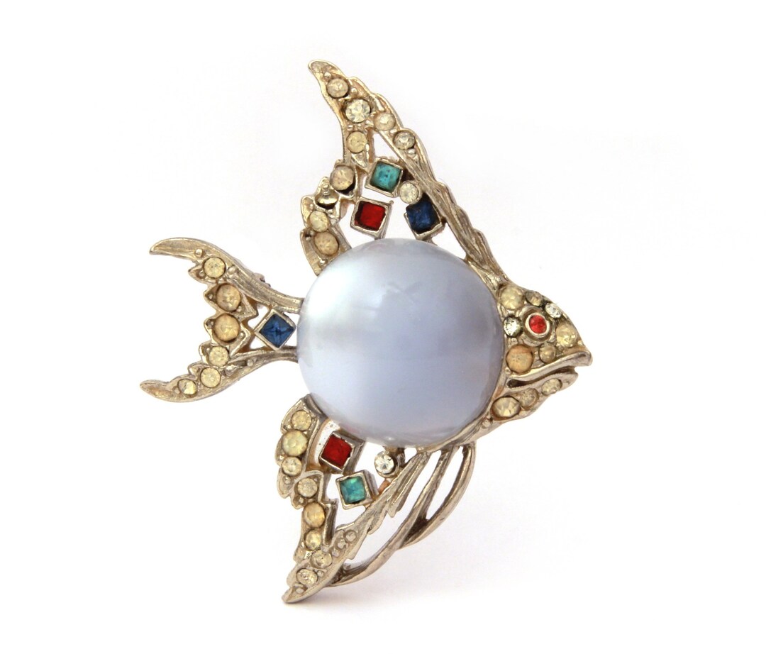 Angelfish Pin Moonglow Lucite Jelly Belly & Rhinestones, Vintage Angel ...