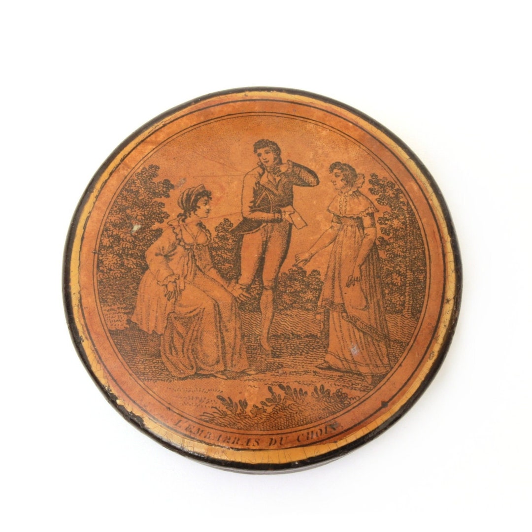 Antique Snuff Box Lacquer Papier Mache, French Theater Scene Lembarras ...
