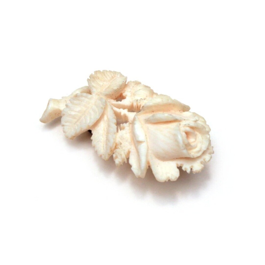 Rose Pin Victorian Revival Hand Carved Bone Flower Blossom Brooch ...