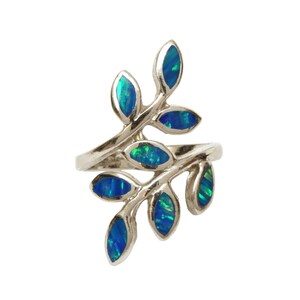 Sterling Opal Ring Leaf and Vine Design Size 7 1/2 Inlaid Sparkling ...