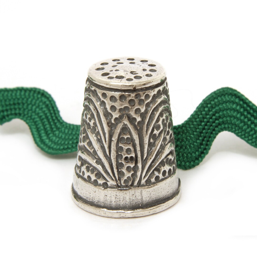 Sterling Sewing Thimble Impressed Design Swoops Fronds and Polka Dots ...