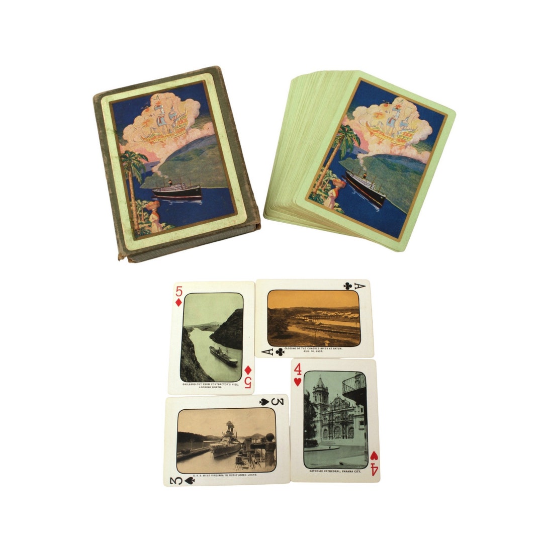 Antique Panama Canal Playing Cards Travel Souvenir Each Card Unique ...