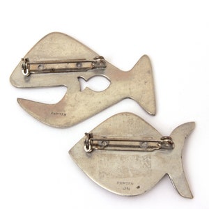 2 Mid-century Modern Pewter Fish Pins Artist Signed JHN Modernist ...