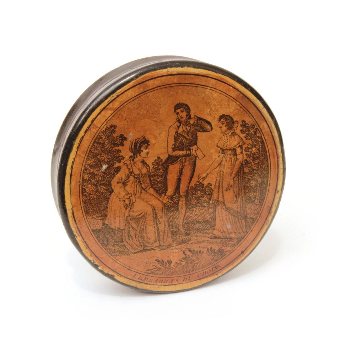Antique Snuff Box Lacquer Papier Mache, French Theater Scene L’embarras ...