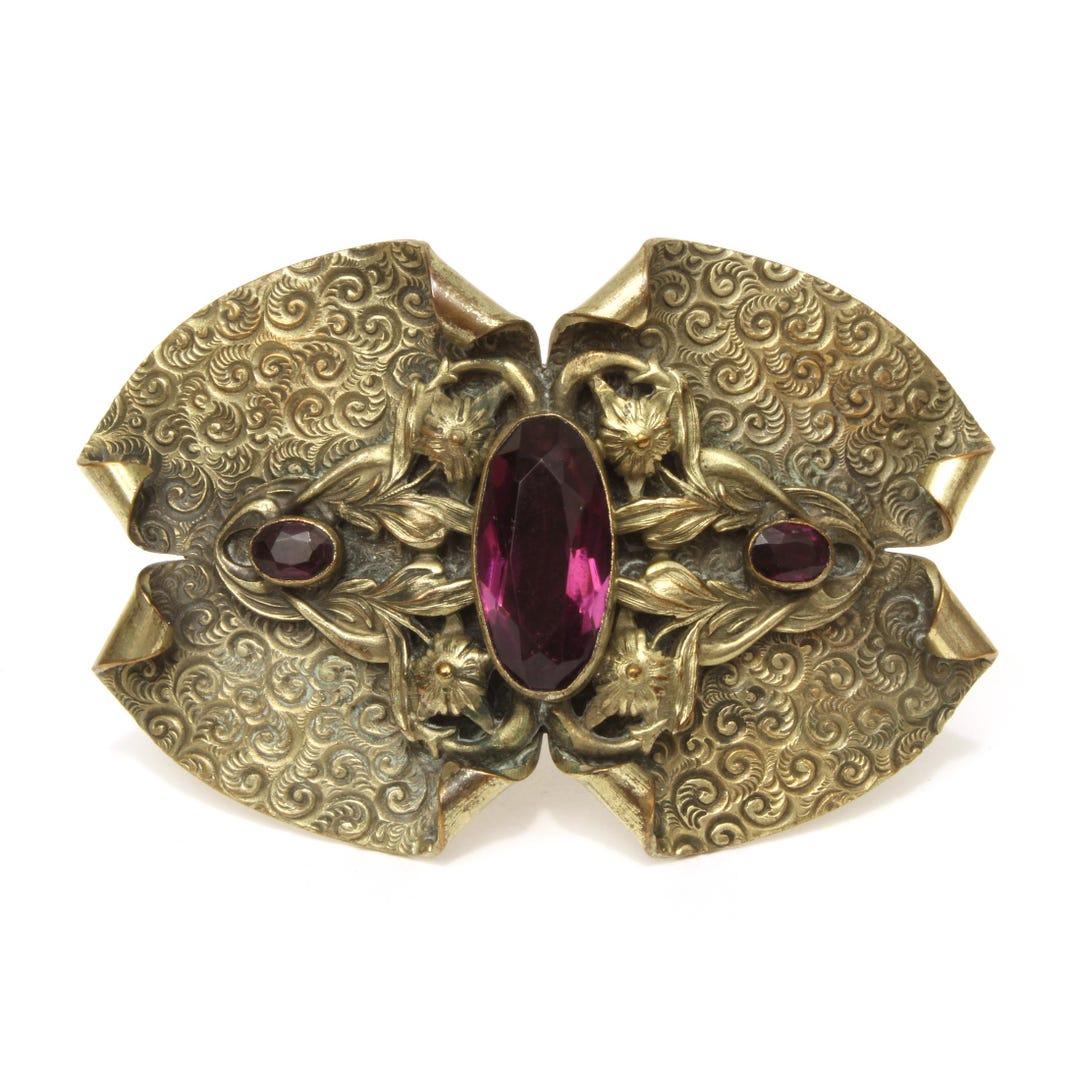 Victorian Sash Pin Antiqued Gold Tone With Amethyst Glass Gems and ...