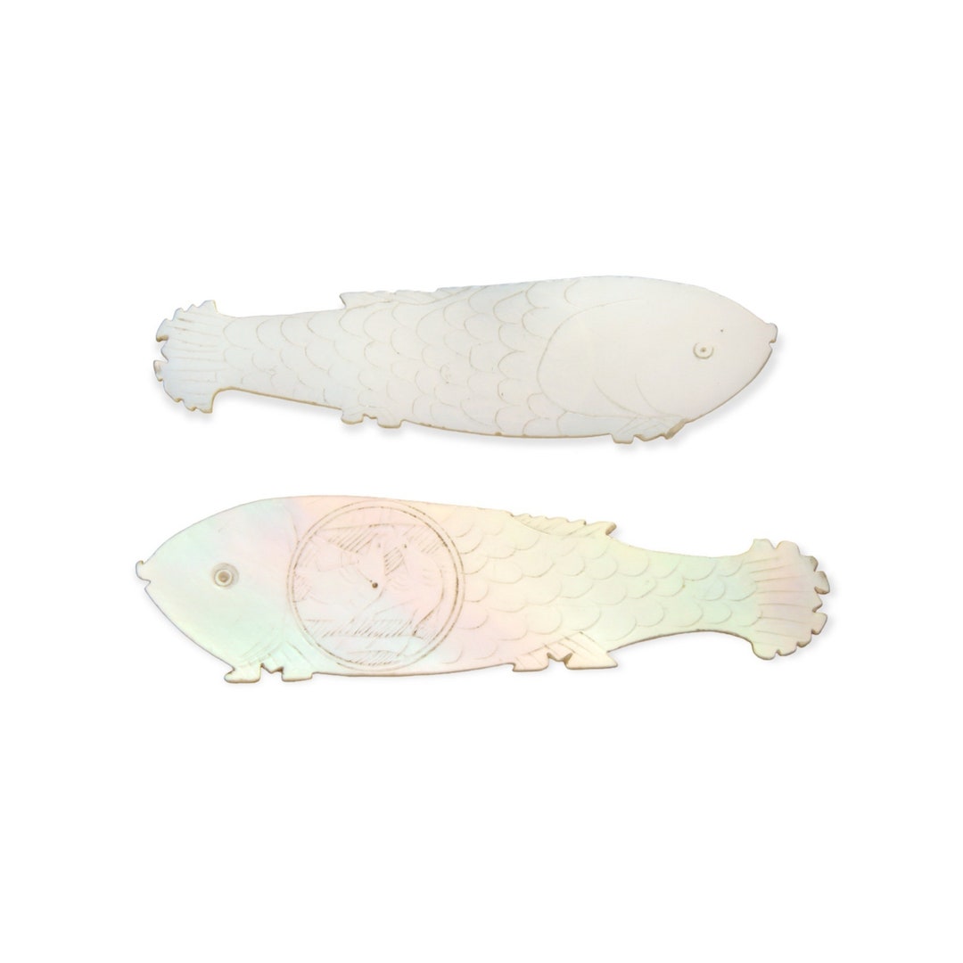 Antique Chinese Fish Game Tokens 2 Engraved Mother of Pearl Gaming Chip ...