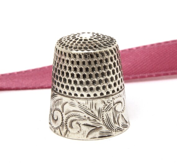 Antique Sterling Thimble With Bright Cut Engraving Design of - Etsy