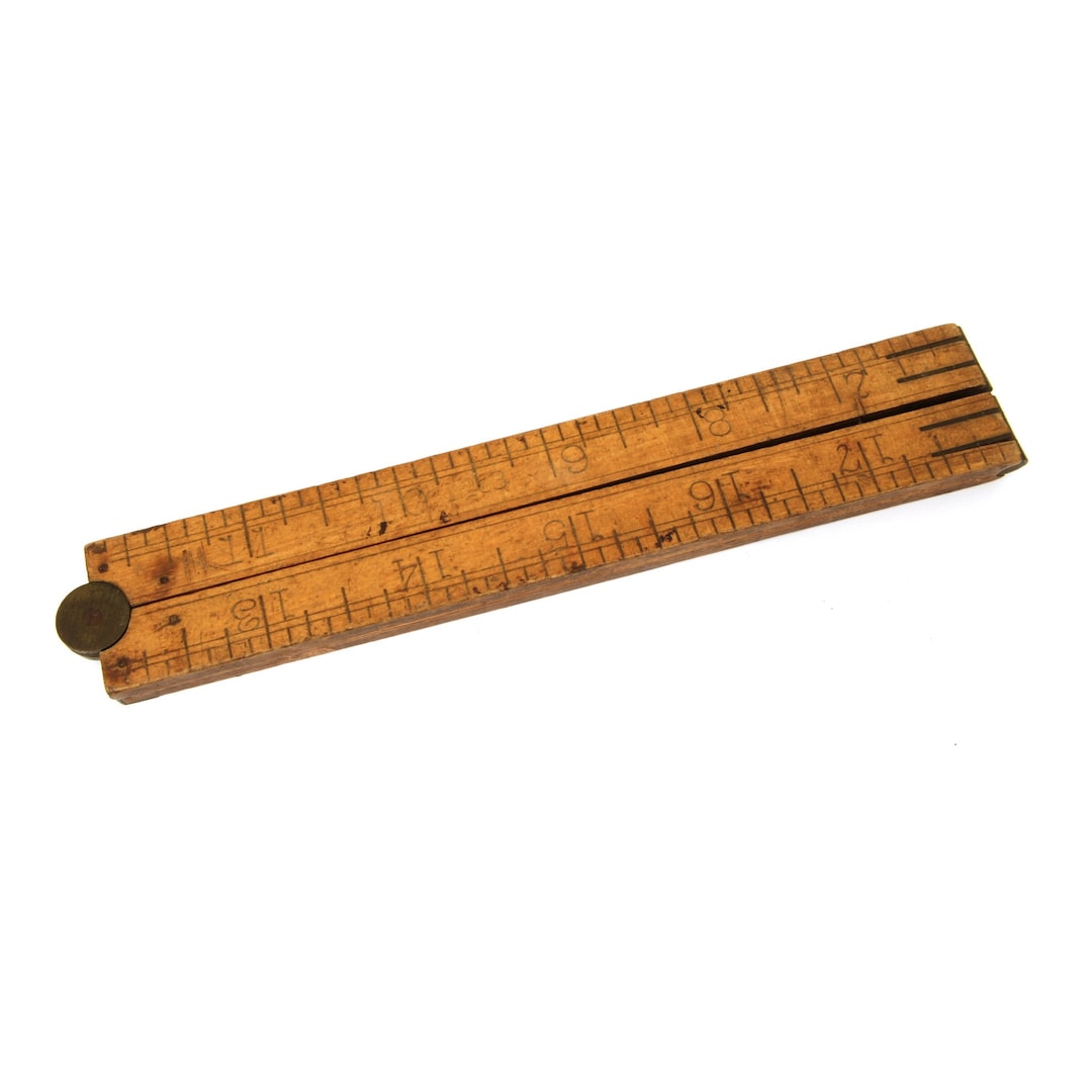 Folding 24 Inch Ruler Antique Wood and Brass Measuring Tool Pocket Size ...