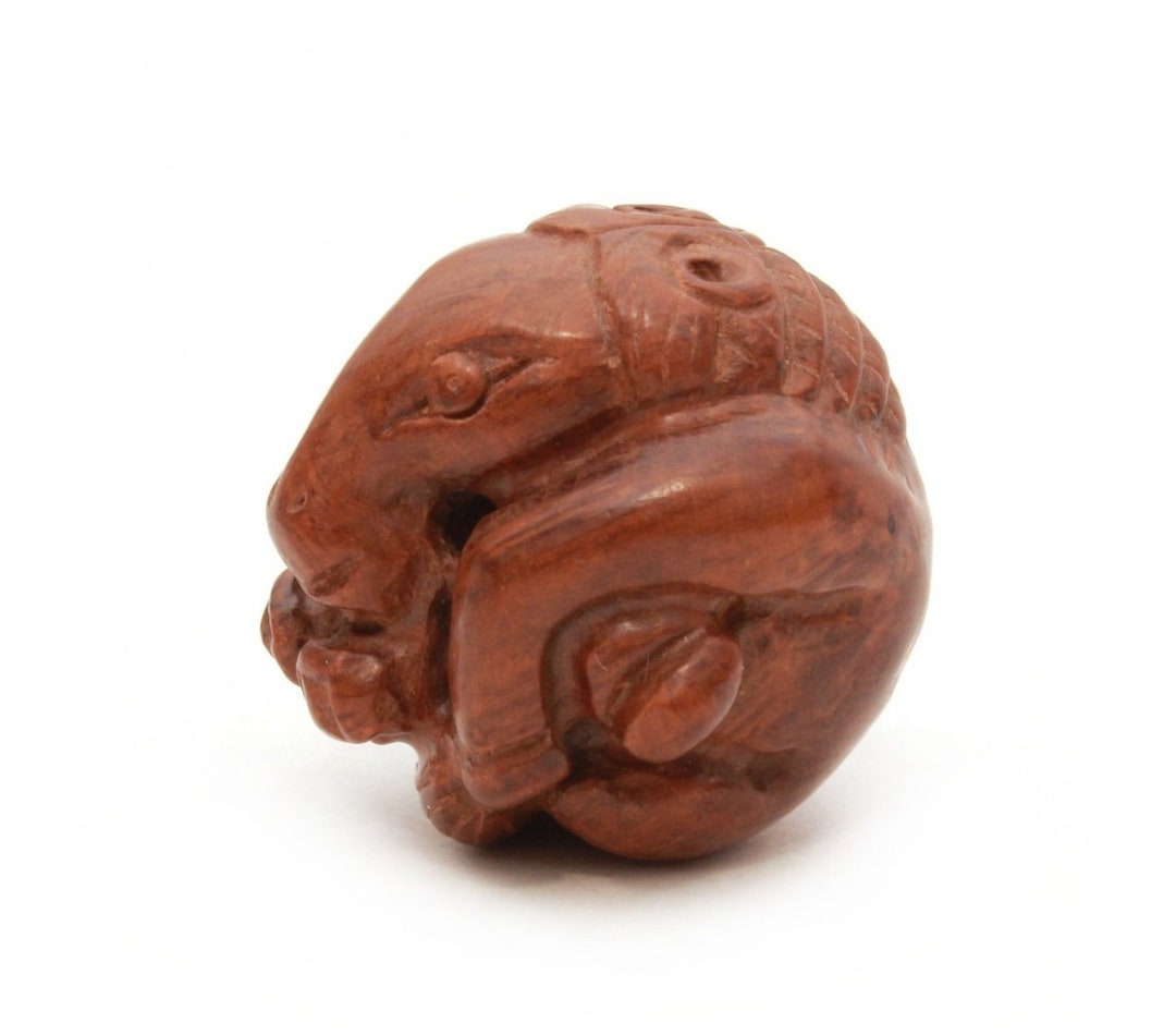 Japanese Carved Wood Ojime Bead Horse or Ram Vintage Equestrian Hand ...
